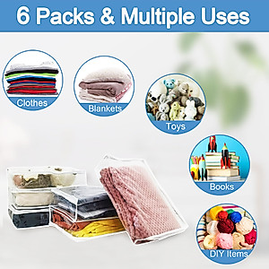 6 Pacs Plastic Storage Bags for Clothes, Clear Zippered Storage Bags for Sweater Blanket Bed Sheet Storage, Vinyl Storage Organizer Bags with Zipper for Closet Linen Sweater 16*12*4 Inch (6 Packs)