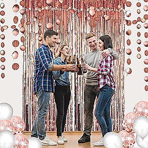 Rose Gold Party Decorations,Glitter Rose Gold Circle Dots Garland ,Fringe Curtain,Balloons,Paper Polka Dots Hanging Streamer String Bunting Banner Backdrop Decor for Birthday,Valentine,Wedding Party