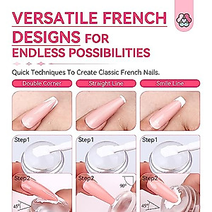 Saviland French Tip Nail Stamp - 4PCS Nail Art Stamper Kit Clear Silicone Nail Stamping Long & Short Jelly Stamper for Nails with Scrapers Nail Stamper Kit for French Manicure Home DIY Nail Art Salon