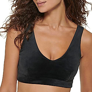DKNY Women's Scoop Neck Back Logo Bra Top, Black, Large