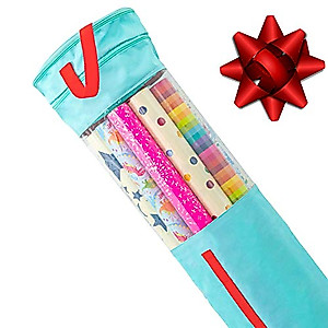 Wrapping Paper Storage & Gift Wrap Organizer - Fits Up To 20 Long 40” Rolls - Clear Window to See Inside - Section for Storing Ribbon, Bows, Tags & Tape - Keep Your Essentials Organized