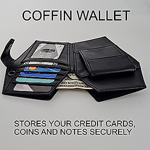 GLENBARN Coffin Wallet - Gothic Wallet or Coffin Purse for Men and Women - Black Vegan Witch Wallet with Snap