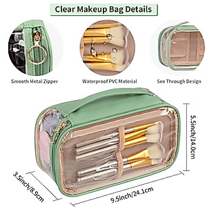 OCHEAL Clear Makeup Bag, Portable Makeup Storage Organizer Cosmetic Bag, Travel Makeup Bag Cute Clear Pouch For Women and Girls Cosmetics Bags with Divider Makeup Brush Compartment-Green