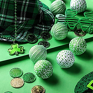 St Patrick's Day Shamrocks Fabric Wrapped Balls Bowl Filler Green Buffalo Check Fabric Wrapped Balls for Table Shelf Festival Decorations (18 Pieces)
