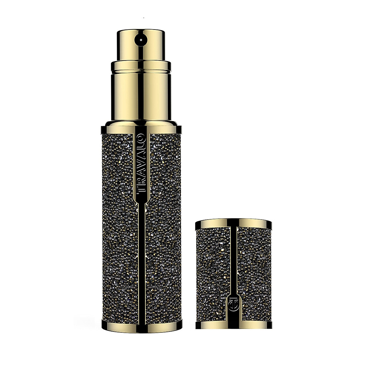 Travalo Couture Swarovski Perfume Atomizer - Elegant Metal Travel Atomiser TSA Flight Approved Portable Mini Refillable Empty spray Bottle Glass-free Leak proof Scent Pump Case - Dorado 0.17 oz / 5ml