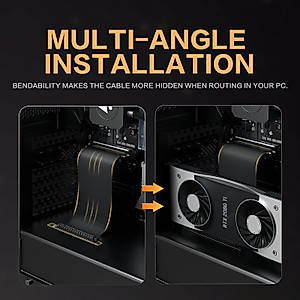 AsiaHorse New PCIE 3.0 16x High Speed Flexible Extender Riser Cable Card Extension Port Adapter 200mm(90 Degree Angle Black)