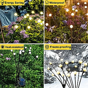 4 Pack Solar Firefly Garden Lights with Seperator, HXWEIYE 8LED Swaying Solar Lights Warm White with 2 Lighting Modes, Sway at Breeze. Waterproof Solar Outdoor Lights for Outside,Patio,Yard,Xmas