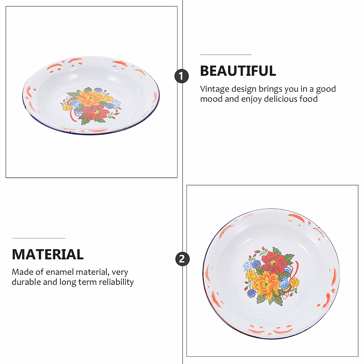 Angoily Fruit Bread Tray Camping Plates Enamelware Round Dinner Plate Floral Pattern Enamel Plates Vintage Serving Tray Salad Plate Platter for Camping Hiking 20cm Vintage Plates Camping Plate