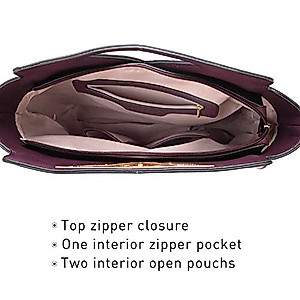 Women Handbag Cut Out Triangle Top Handle Bag Large Fashion Tote Satchel Work Purse (7464 Dark Purple + Matching Wallet)