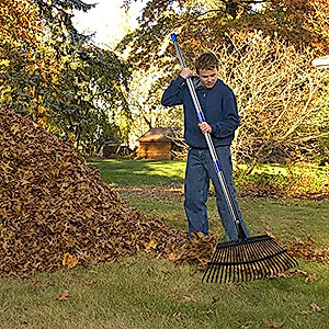 Garden Rake Leaf, 1.1" Diameter Pole & 6 FT Tall Stainless Steel Heavy Duty Adjustable Long Handle Garden Rake , Use for Yard Garden Lawn and Window Leaves（25 Tines）