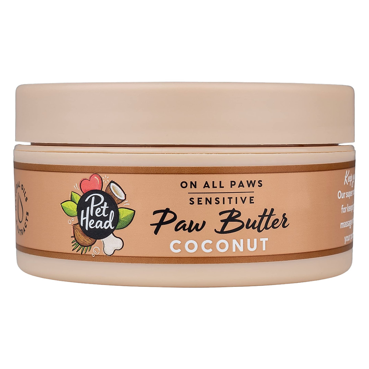 PET Head On All Paws Coconut Paw Butter 1.4 oz. Nourishing Paw Balm, Moisturizes Paws and Noses to Leave Them Soft and Crack-Free, Lickable, Gentle Formula for Puppies. Made in USA