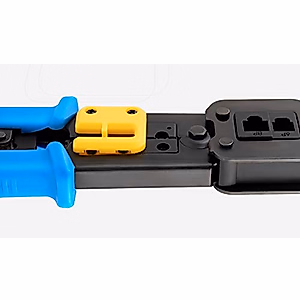 EMS RJ45 Crimp Tool Kit, With 50 Cat6 Pass Through Connectors and 50 Clear Cable Strain Relief Boots + Extra blades - EZ Cut, Strip, Crimp Ethernet Cables