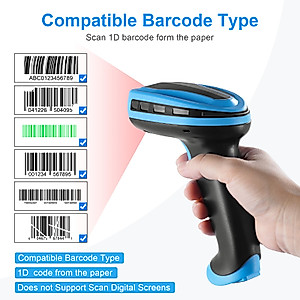 JRHC Barcode Scanner Wireless, Rechargeable 1D Laser Bar Code Scanners, Handheld Barcode Scanner Versatile 2 in 1 2.4Ghz Wireless and USB 2.0 Wired