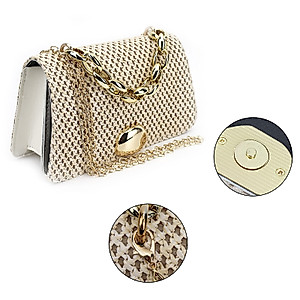 Women Mini Straw Woven Cross-body Bag Chain Strap Shoulder Bag Beach Chain Top-handle Bag