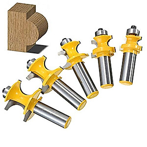 Yakamoz 5Pcs 1/2 Inch Shank Half Round Bearing Bullnose Router Bit Set Carbide Tipped Round Edge Cutting Bits | Radius 1/8" 3/16" 1/4" 5/16" 3/8"