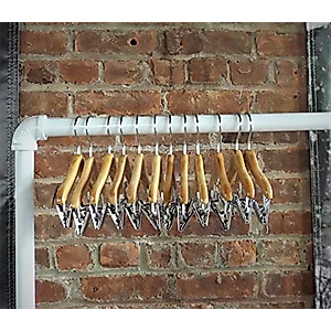 NAHANCO MINI8RC12 Deluxe Flat Wooden Pet, Doll Clothes, Accessory, Jewelry Hanger with Chrome Hook Ball end with Clips, 8", Natural (Pack of 12)