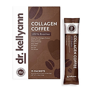 Dr. Kellyann Grass-Fed Collagen Instant Coffee (15 Packets) - Keto & Paleo Friendly - Sugar free, Dairy free, Grain Free - Brazilian Slimming Collagen Coffee-to-Go