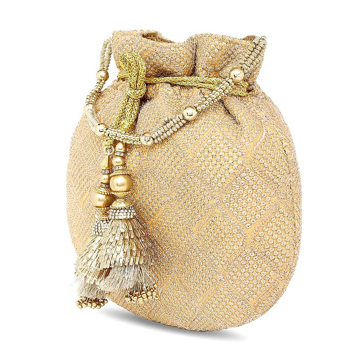 Aheli Rose Gold Potli Bags for Women Evening Bag Clutch Ethnic Bride Purse with Drawstring(P28C)