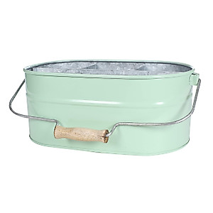 Galvanized Metal Caddy with 4 Compartments, Kitchen Utensil Holder, Drink Tub Caddy, Picnic Caddy, Serveware Utensil Organizer, Multipurpose Storage Bin With Handle- 12 Inch- Aqua