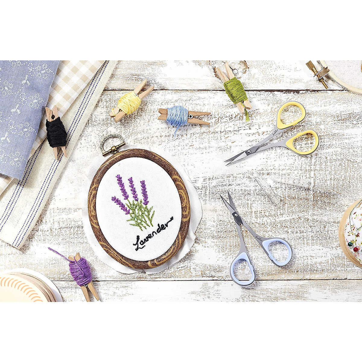 Beaditive Sewing and Embroidery Scissors Set (2 Pc.) Curved and Straight, Sharp, Stainless-Steel Design | Precision Tips, Ergonomic Rubber Handle Grip | Small, Compact DIY Use (Extra Sharp)