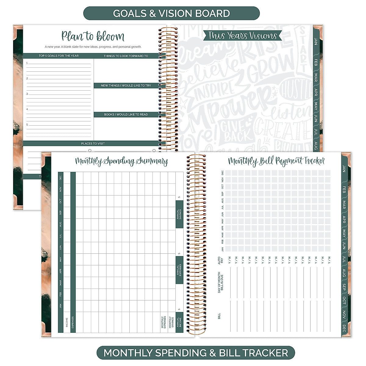 bloom daily planners 2023 Hardcover Calendar Year Goal & Vision Planner (January 2023 - December 2023) - Monthly/Weekly Column View Agenda Organizer - 7.5" x 9" - Wanderlust
