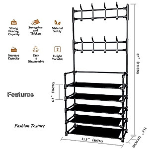 YAN WU YING ® Large 5-Tier Hall Tree with Console Table Entryway Coat Rack Freestanding Shoes Rack Storage Shelf Organizer for Home Office Bedroom