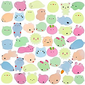 Outee 50 Pcs Mochi Toys Mini Mochi Animals Toys Glow in The Dark Toys Stress Relief Toys Bulk Mochi Cat Random Halloween Kids Party Favors for Goodie Bag