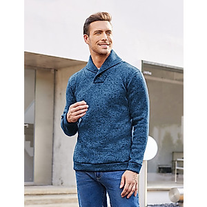 COOFANDY Men Dress Sweater with Collar Fashion Light Fleece Sweatshirt Fall Winter Sky Blue