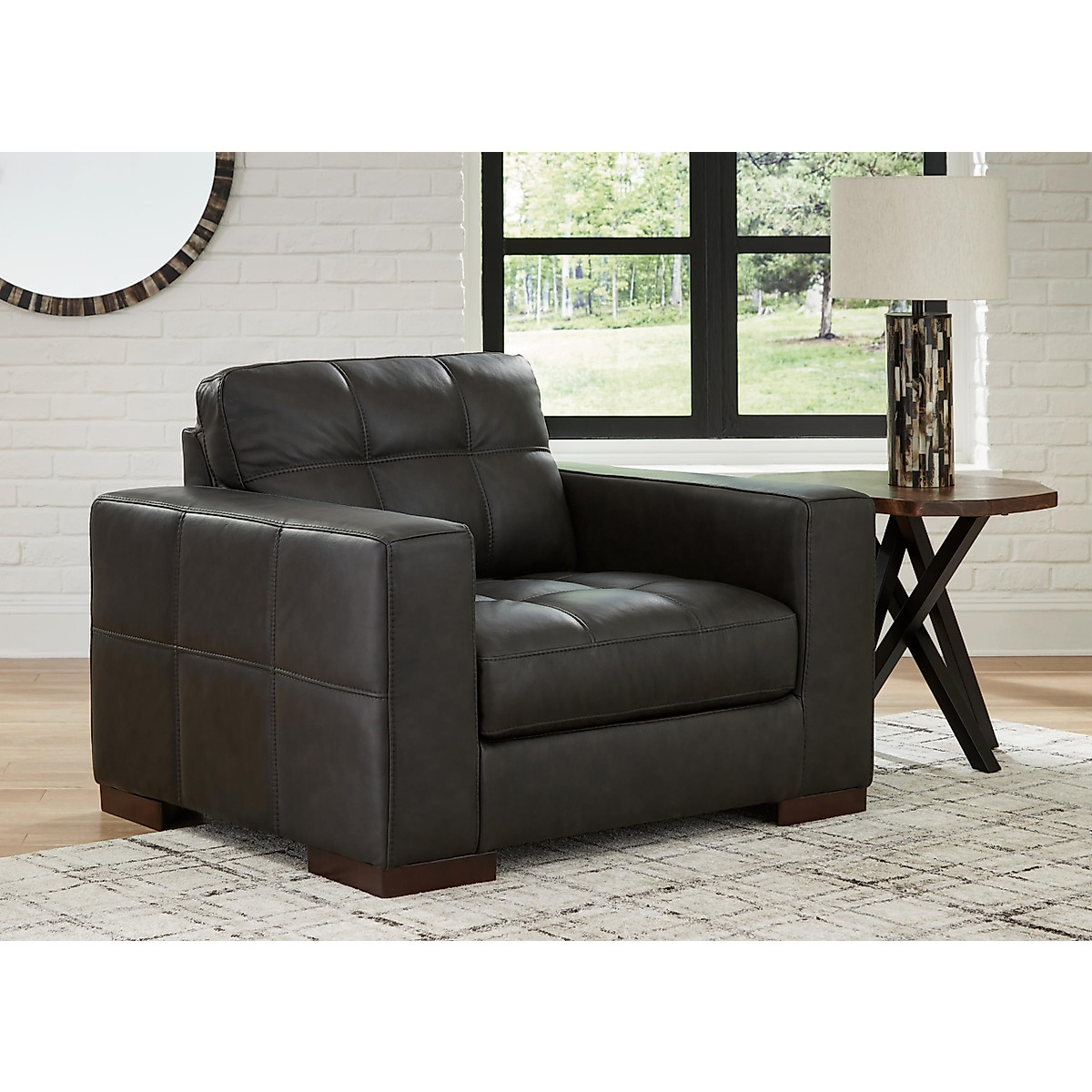 Signature Design by Ashley Luigi Modern Tufted Leather Match Upholstered Oversized Chair, Black