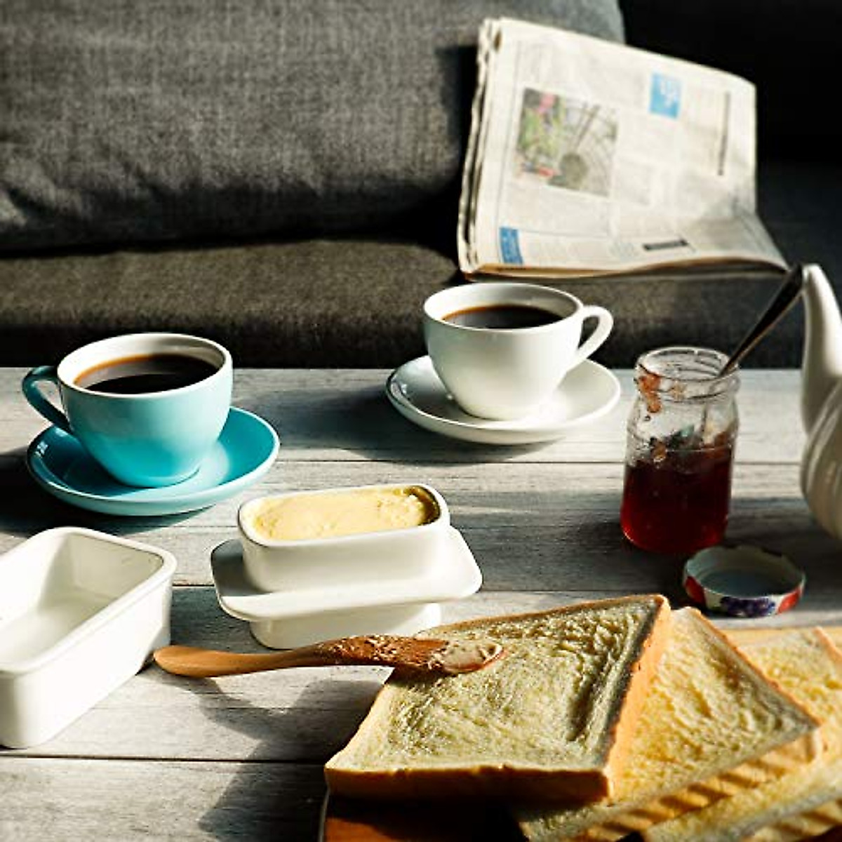 Sweese 310.101 Porcelain Butter Dish with Water - French Butter Keeper Crock - Perfect for West Coast Butter - Spreadable without Refrigeration, White