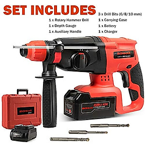 Goplus 1 Inch SDS Plus Cordless Rotary Hammer Drill, 20V 3 Functions Variable Speed Demolition Hammer Kits w/ 4.0Ah Battery & Charger, Adjustable Handle, Drill Bits
