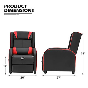 MoNiBloom Recliner Chair for Living Room Massage PU Leather Recliner Sofa, Adjustable Gaming Recliner Reading Chair Home Theater Seating with Foot Rest, Padded Backrest and Thick Seat Cushion, Red