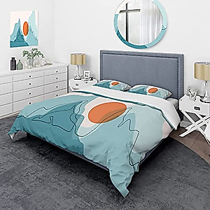 DESIGN ART Designart 'Red Moon Over Abstract Blue Mountains I' Modern Duvet Cover Set Twin Cover + 1 Sham 2 Piece