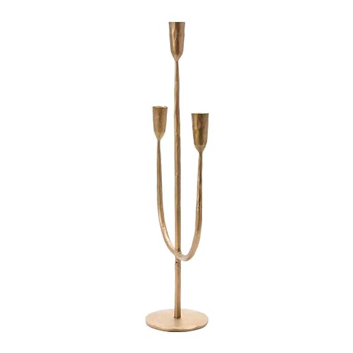 Creative Co-Op Hand-Forged Metal Candelabra, Antique Brass Finish (Holds 3 Taper Candles)