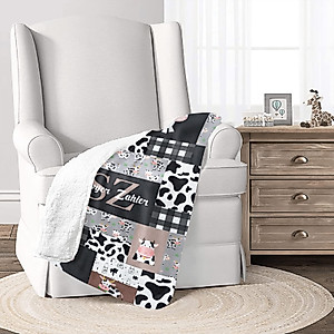 NZOOHY Cow Print Patchwork Personalized Baby Blanket for Girl Boy Soft Warm Newborn Throw Naps Swaddle Custom Blanket 30X40 in