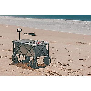 ONIVA - a Picnic Time brand Adventure Wagon Elite All-Terrain Folding Beach Wagon with Big Wheels plus Table Top Lid & Soft Cooler Liner, (Dark Gray)