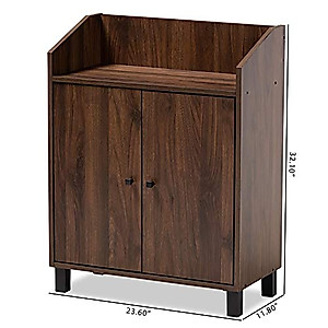 Baxton Studio Rossin Modern and Contemporary Walnut Brown Finished 2-Door Wood Entryway Shoe Storage Cabinet with Open Shelf