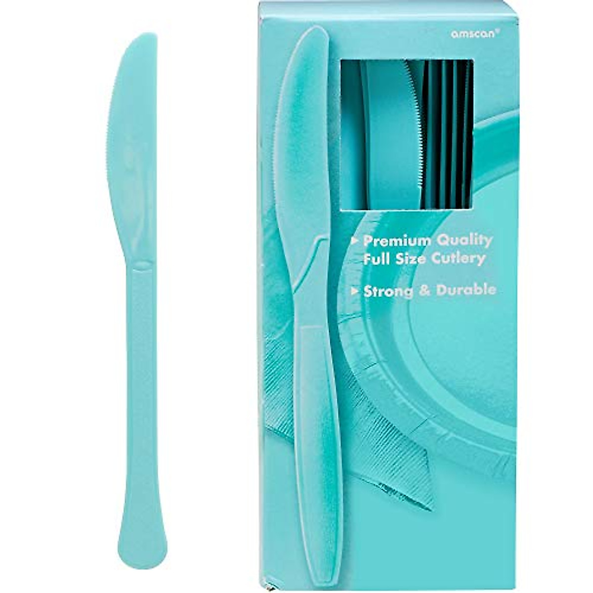 Amscan Big Party Pack Plastic Knives, 8.1 x 3.5, Robins-Egg Blue