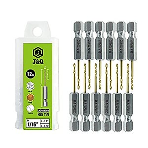 J&Q 1/16" Hex Shank Drill Bits, High Speed Steel Titanium Drill Bit Set for Steel, Quick Change Small Drill Bits for Metal (Pack of 12 Identical Pcs)