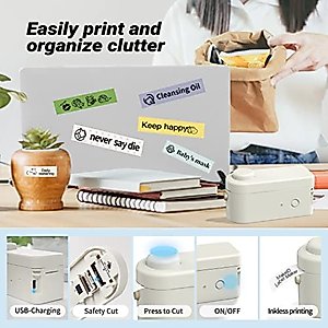 Makeid Label Maker Machine with Tape 16mm Wide Cute Fonts Emoji Different Calligraphy Customizable Bluetooth USB Rechargeable for Android iOS Fast and Easy