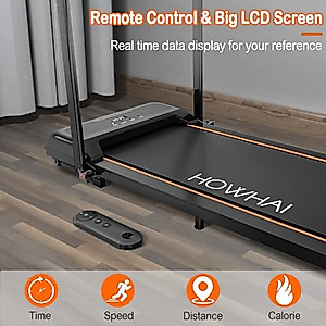 HOWHAI Treadmill, Walking Pad Treadmills for Home with 2.5HP, Speed 6.2-7.6MPH Walking Pad with Handle Bar, Foldable Treadmill, Remote Control and LED Display, Space-Saving for Home Office(Orange)