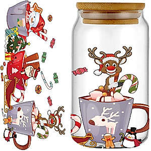 5Sheets Christmas Decorations UV DTF Transfer Sticker,Santa Claus Rub on Transfers Stickers Cute Cartoon Xmas UV DTF Cup Wrap Stickers for Glass Cups Christmas Decor Rub on Transfers for Crafts Decals