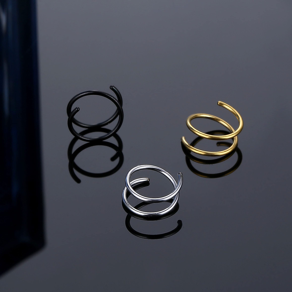 Double Hoop Nose Ring for Single Piercing Black Silver Spiral Nostril Piercing Jewelry Cartilage Earrings Stainless Steel Nose Ring Hoop for Women Men (Colorful)