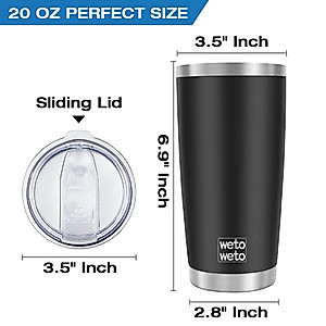 WETOWETO 20oz Tumbler, Stainless Steel Vacuum Insulated Coffee Tumbler Cup, Double Wall Powder Coated Leak-proof Travel Coffee Mug Cup (Black, 1 Pack)
