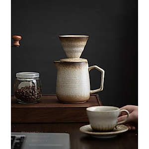 HYAXGM Pour Over Coffee Maker,Ceramic Coffee Maker With 100 pcs V60 Paper Filter，16oz/480ml Pour Over Coffee Dripper (Off White)