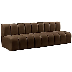 Meridian Furniture 103Brown-S3F Arc Collection Modern | Contemporary Modular Sofa with Soft Brown Velvet, Deep Channel Tufting, Modular Design, 89.5" W x 31" D x 30" H, Brown