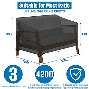 SIRUITON 2-Seat Heavy Duty Garden Patio Sofa/Loveseat/Bench Cover,100% Waterproof Outdoor Sofa Cover, Lawn Patio Furniture Covers Black, 51" W x 27" D x 35" H