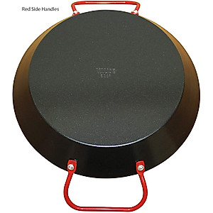 IMUSA USA 10" Carbon Steel Coated Nonstick Paella Pan, Black, Red Handles