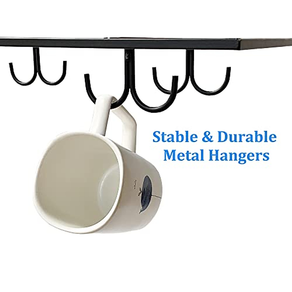 Drstarful Under Cabinet Hooks for Mugs, 16 in 1 Large Coffee Bar Mug Rack, Under Shelf Durable Metal Mug Hanger Holder for Coffee Cup Display, Hanging & Drying, Easy to Mount, Screws Included