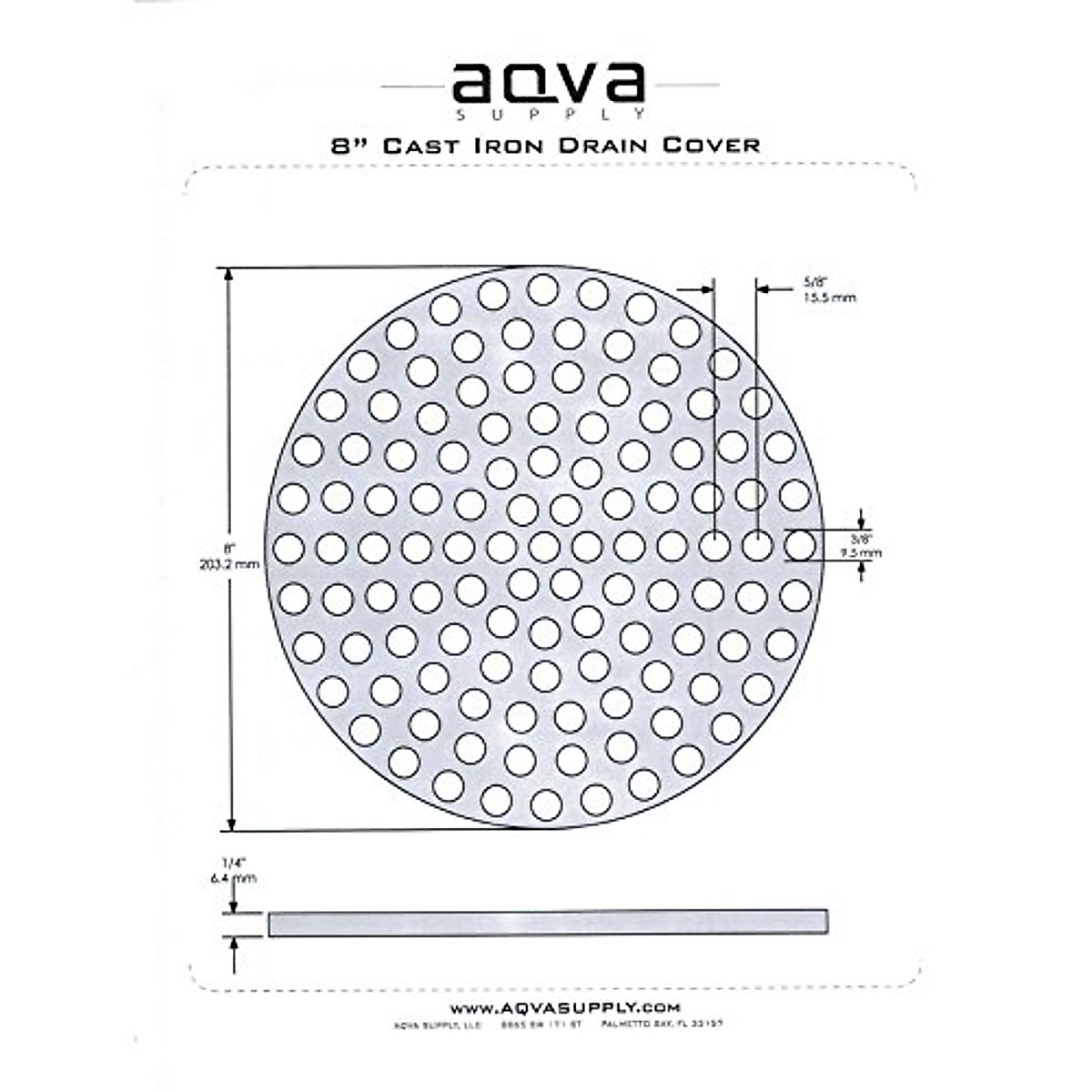 Aqva Premium 8" Cast Iron Drain Cover - Round Replacement Floor Drain Strainer - Easy Installation & Optimal Water Flow - Durable, Efficient & Stylish - Perfect for Home Plumbing